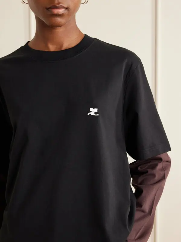COURREGES Logo Embroidered Cotton-jersey T-shirt - Black