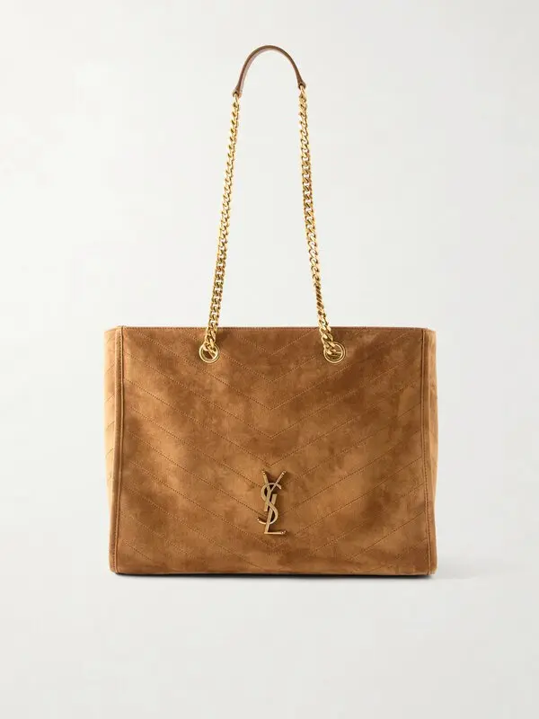 Saint Laurent Niki Shopper Cassandre-embellished Suede Shoulder Bag - Brown