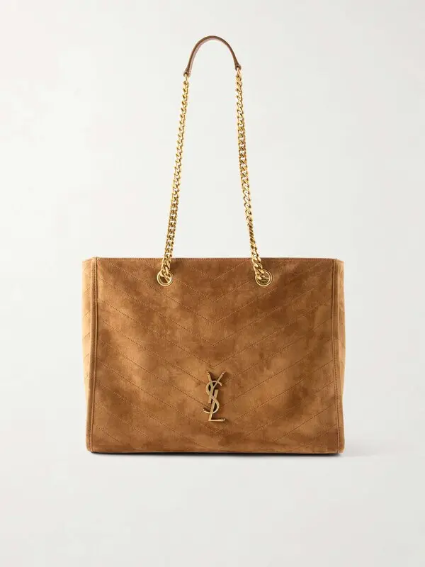 Saint Laurent Niki Shopper Cassandre-embellished Suede Shoulder Bag - Camel