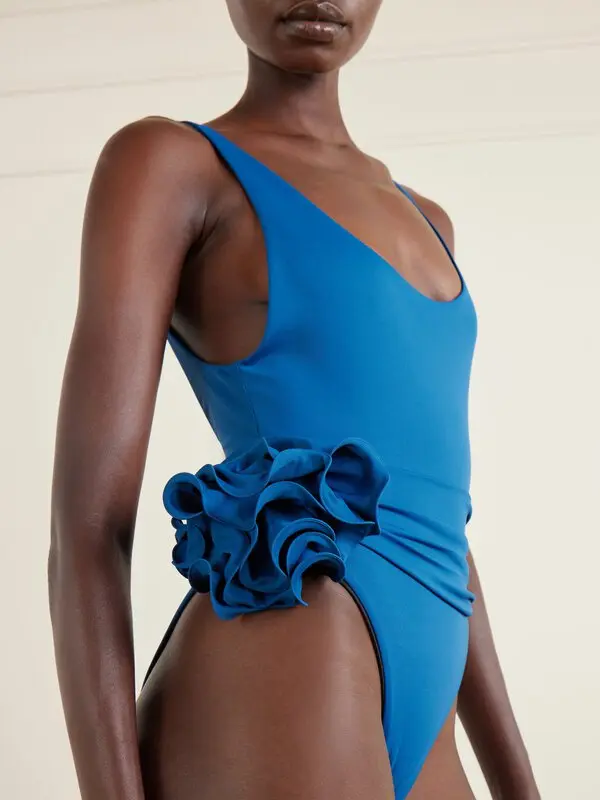 Magda Butrym Embellished Gathered One-piece Swimsuit - Blue
