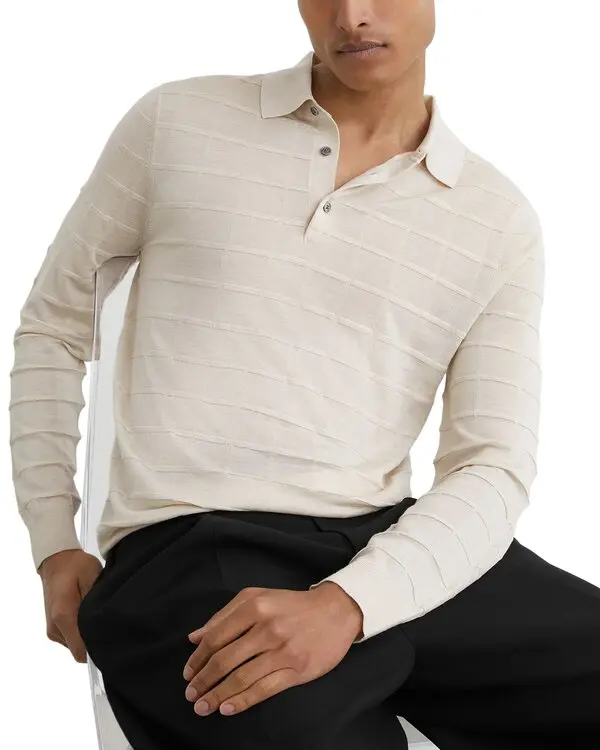 REISS Pallas Checked Long Sleeve Sweater Polo