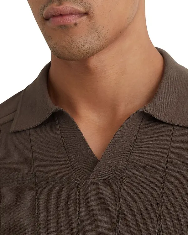 REISS Chelmsford Short Sleeve Merino Wool Sweater Polo - Ridge Brown