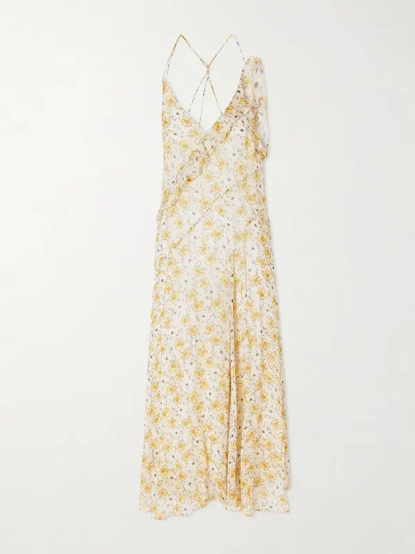 MARANT ETOILE Luxie Ruffled Floral Chiffon Maxi Dress - Yellow