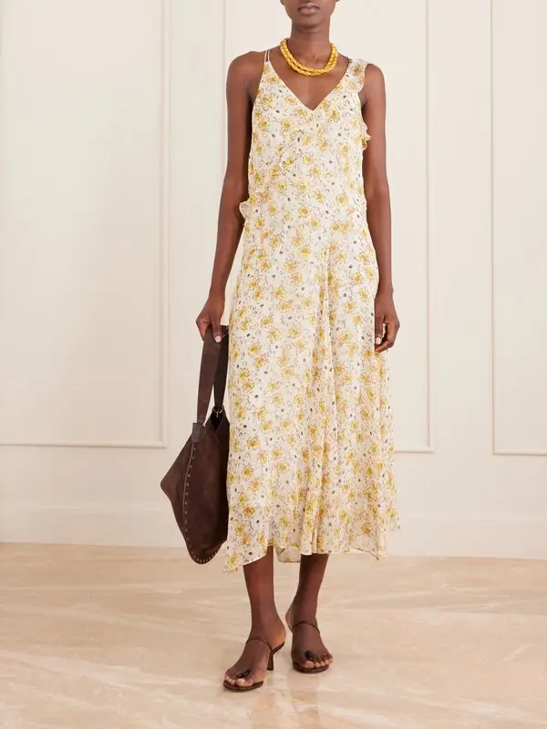 MARANT ETOILE Luxie Ruffled Floral Chiffon Maxi Dress - Yellow