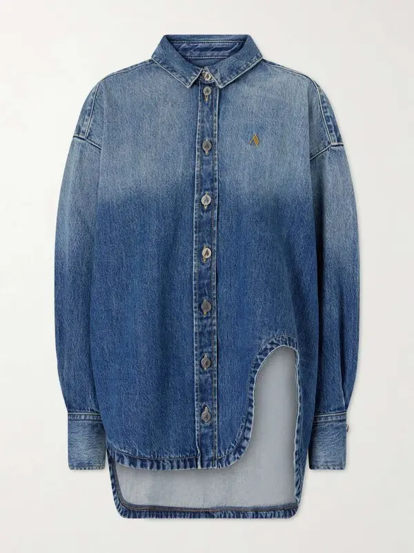 Attico Logo-embroidered Washed Denim Jacket
