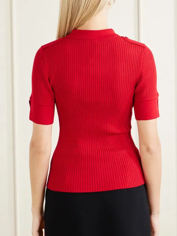 COURREGES Logo-embroidered Ribbed-knit Polo Shirt
