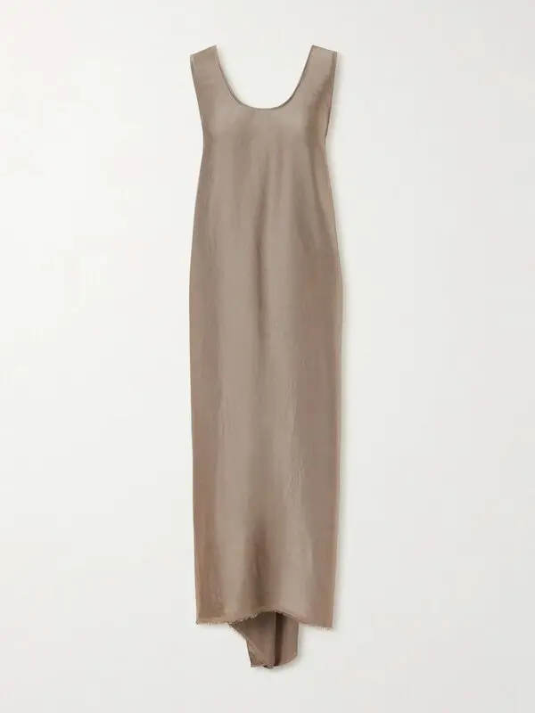 FFORME Signy Gathered Frayed Satin Midi Dress