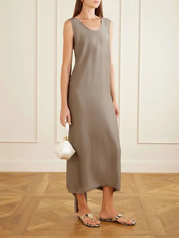 FFORME Signy Gathered Frayed Satin Midi Dress