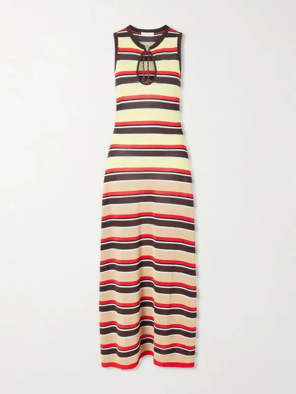Rabanne Bead-embellished Striped Knitted Maxi Dress