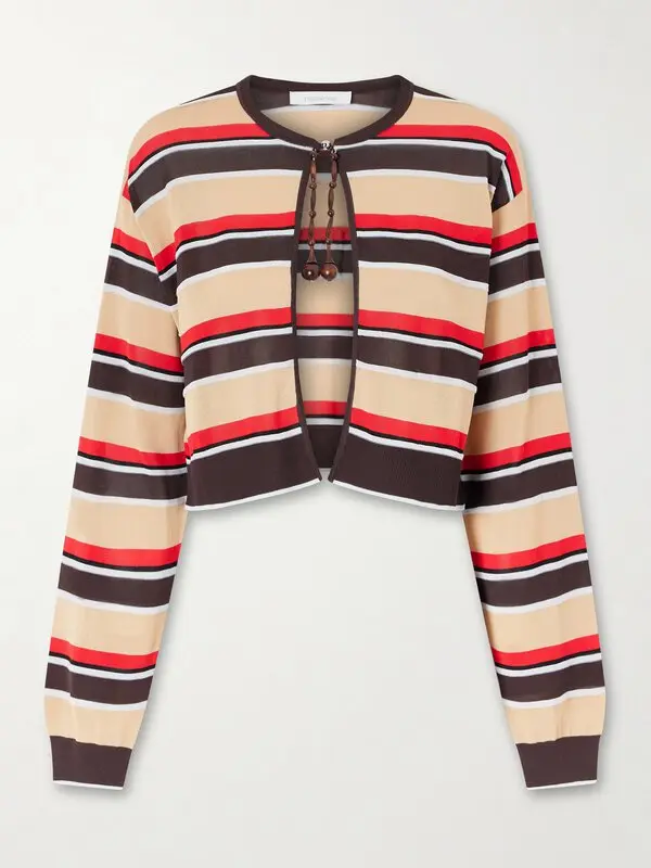 Rabanne Striped Knit Cardigan With Beaded Ties - Multi