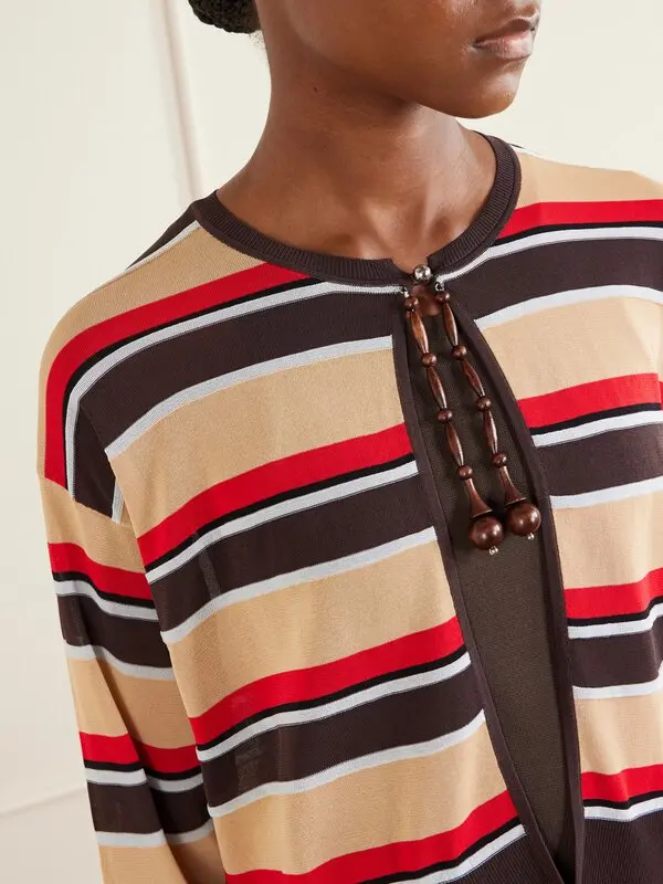 Rabanne Striped Knit Cardigan With Beaded Ties - Multi