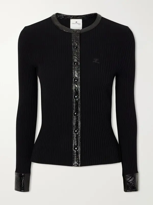 COURREGES Logo-embroidered Ribbed-knit Cardigan - Black