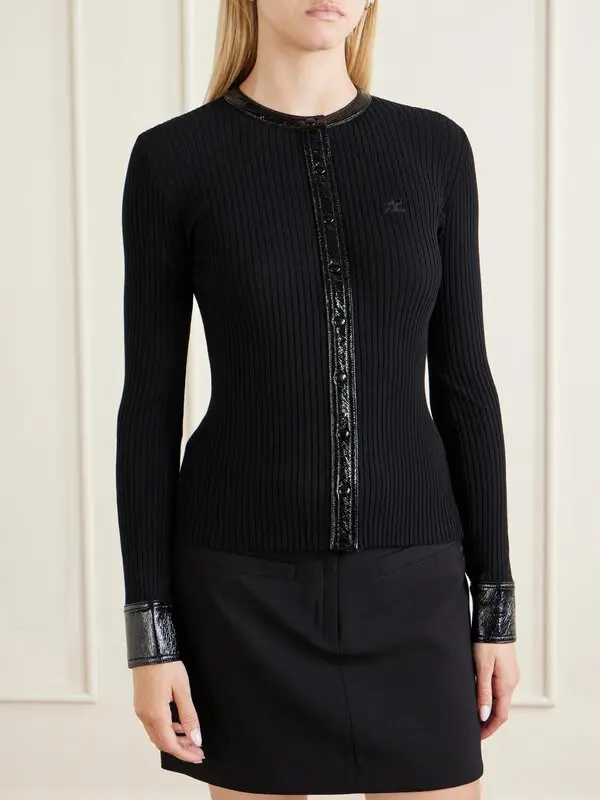 COURREGES Logo-embroidered Ribbed-knit Cardigan - Black