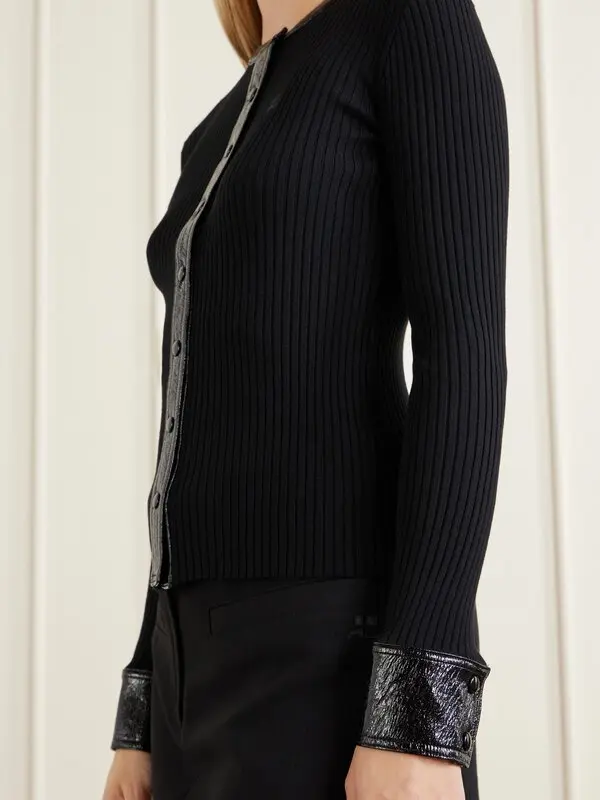 COURREGES Logo-embroidered Ribbed-knit Cardigan - Black