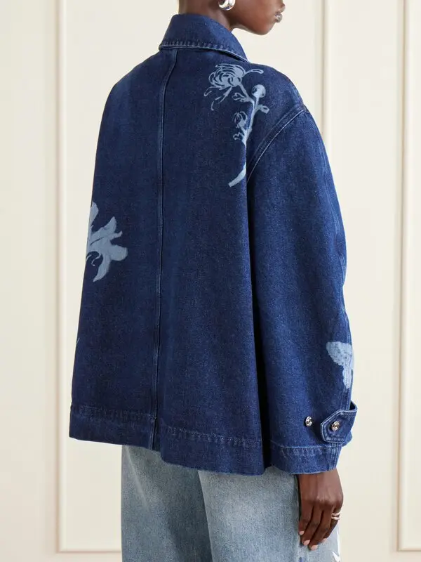 Erdem Belted Laser-printed Denim Jacket