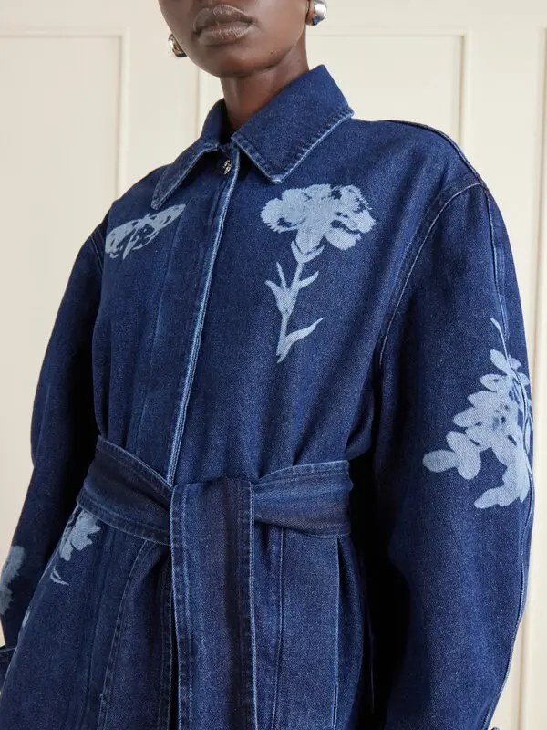Erdem Belted Laser-printed Denim Jacket