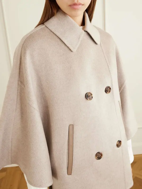 Max Mara Leather-trimmed Cashmere Cape