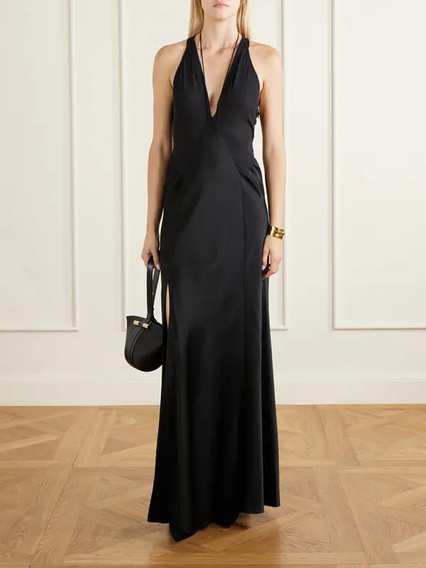 Victoria Beckham Paneled Satin Halterneck Gown