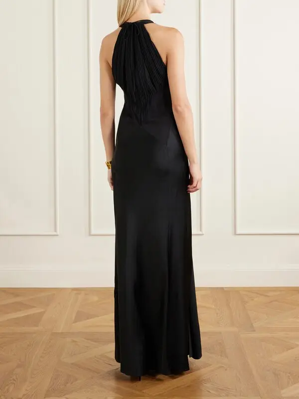Victoria Beckham Paneled Satin Halterneck Gown