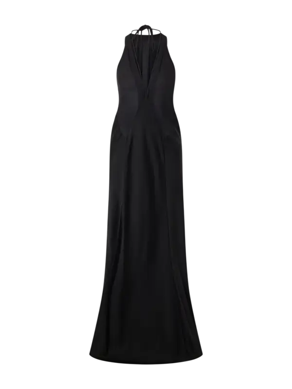 Victoria Beckham Paneled Satin Halterneck Gown - Black