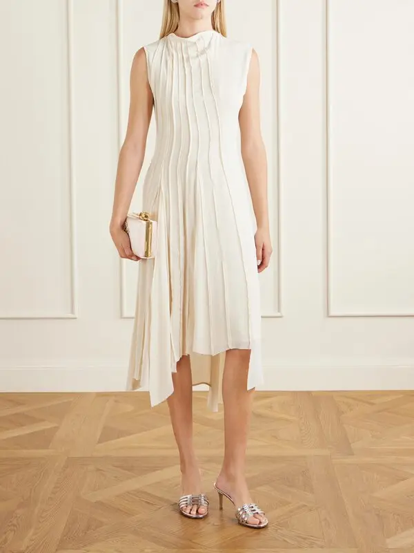 Victoria Beckham Pleated Cady Midi Dress
