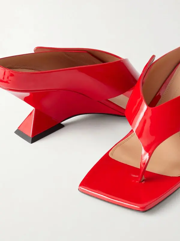 Attico Cheope Leather Wedge Thong Sandals - Red