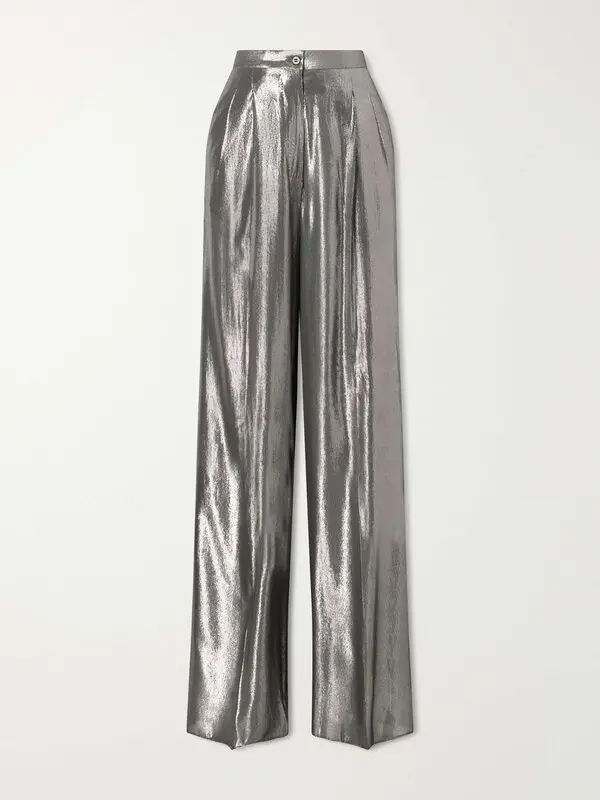 Giuliva Heritage The Elsa Pleated Lamé Wide-leg Trousers - Silver