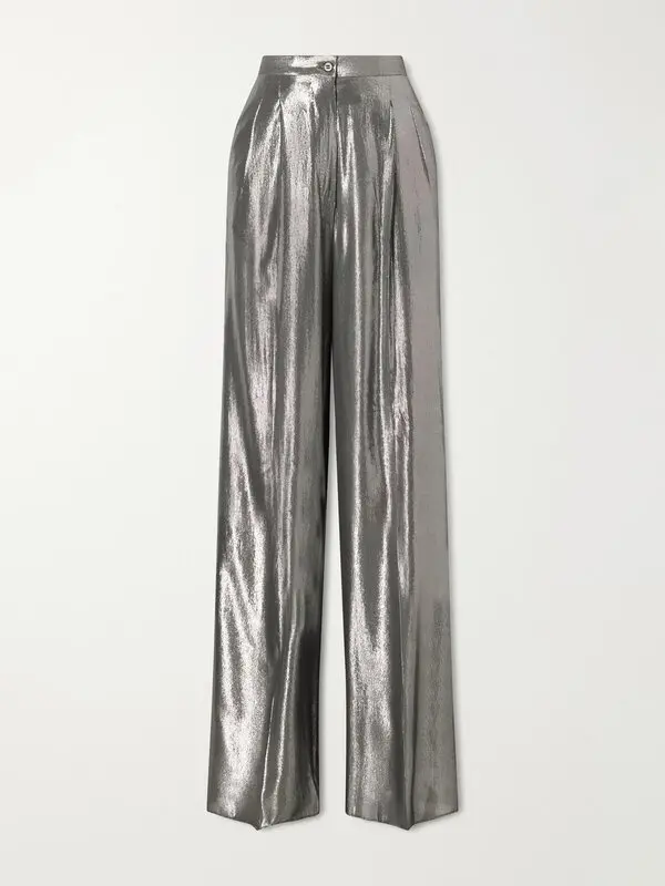 Giuliva Heritage Elsa Pleated Lamé Wide-leg Trousers - Silver