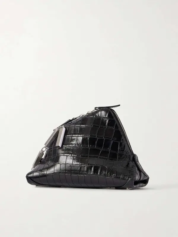Attico La Scala Asymmetric Croc-effect Leather Clutch