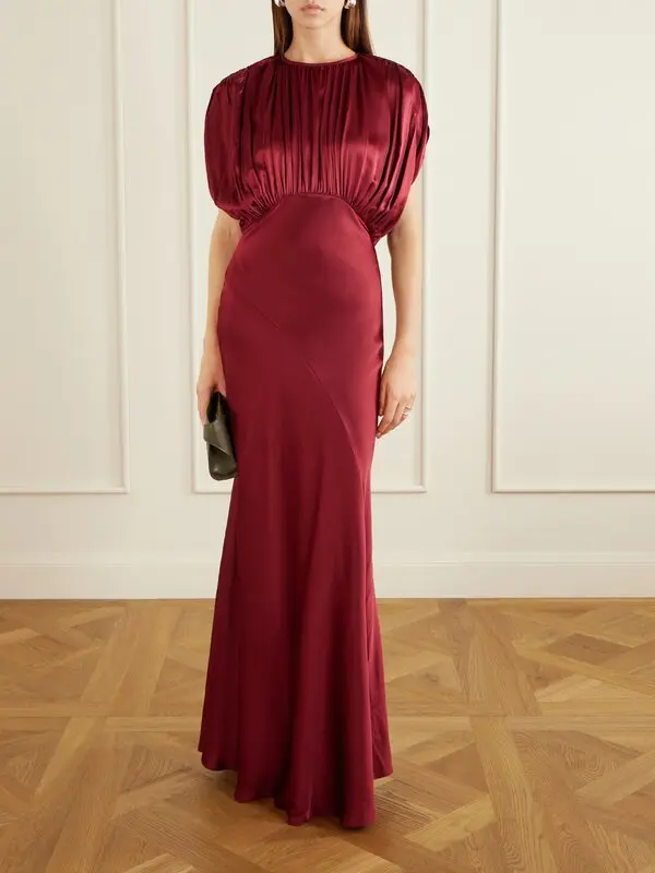 Tove Coco Gathered Silk Maxi Dress - Red
