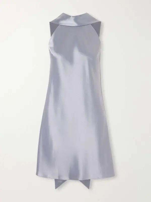 Galvan Siena Satin Halterneck Mini Dress - Light Blue