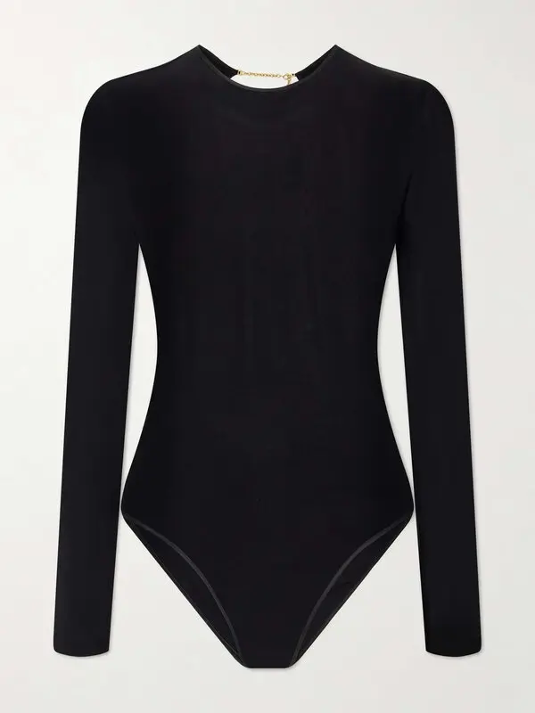 Saint Laurent Cassandre-embellished Mesh Bodysuit - Black