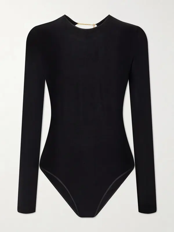 Saint Laurent Cassandre-embellished Mesh Bodysuit - Black