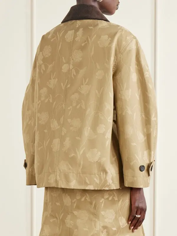 Erdem Belted Floral-jacquard Cotton Jacket - Brown