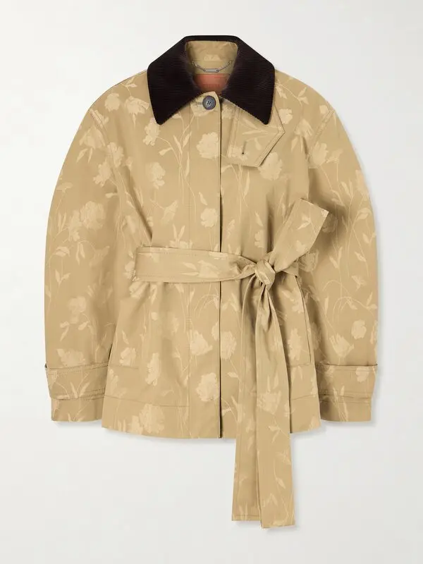 Erdem Belted Floral-jacquard Cotton Jacket - Brown