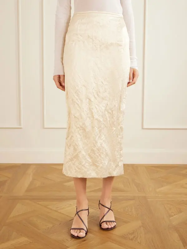FFORME Mena Crinkled Metallic Cotton-blend Midi Skirt