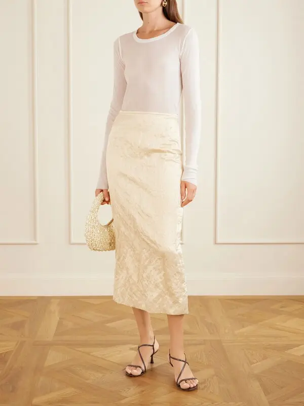 FFORME Mena Crinkled Metallic Cotton-blend Midi Skirt