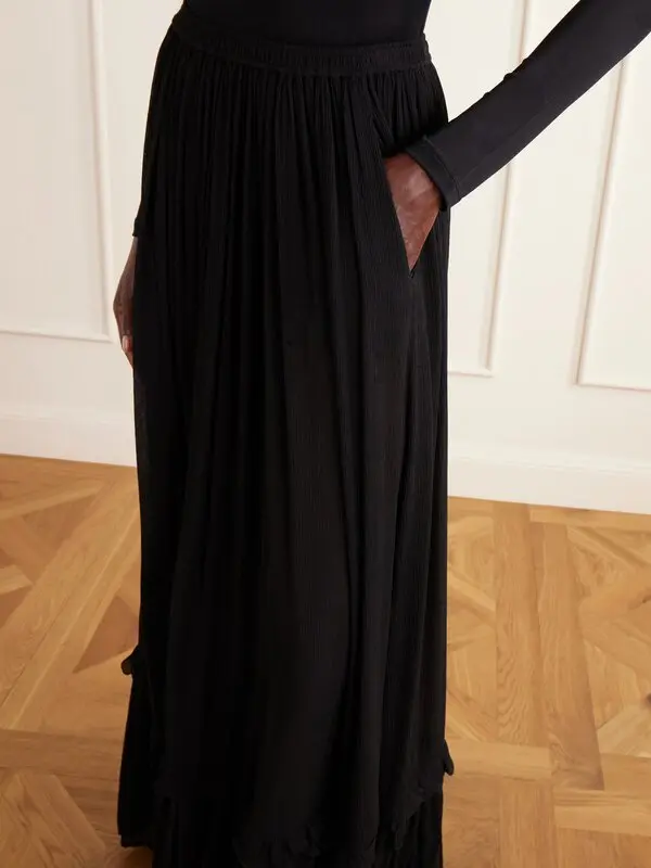 Saint Laurent Ruffled Silk-crepon Maxi Skirt - Black