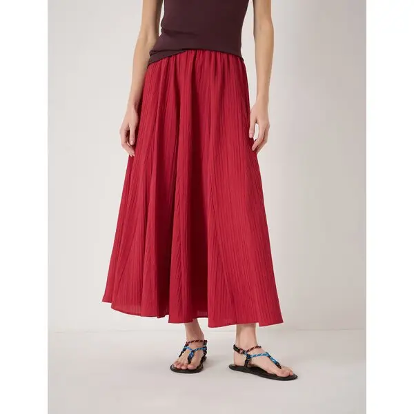 HUSH Mavi Crinkle Midi Skirt - Ruby Red