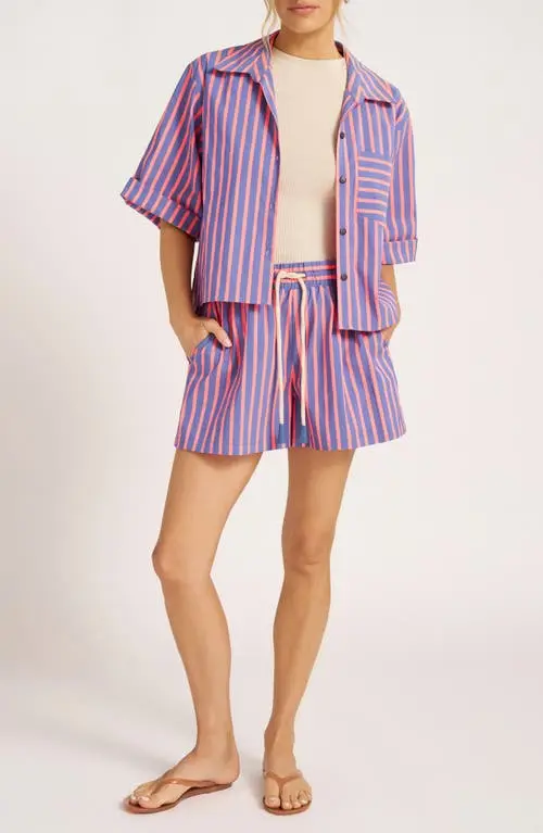 Matty M. Kira Stripe Cotton Blend Drawstring Shorts