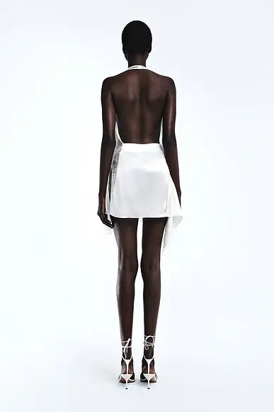 Revolve Asymmetrical Draped Mini Dress With Lace Trim