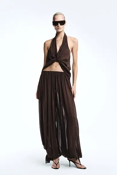 Revolve Adela Georgette Silk Top - Brown