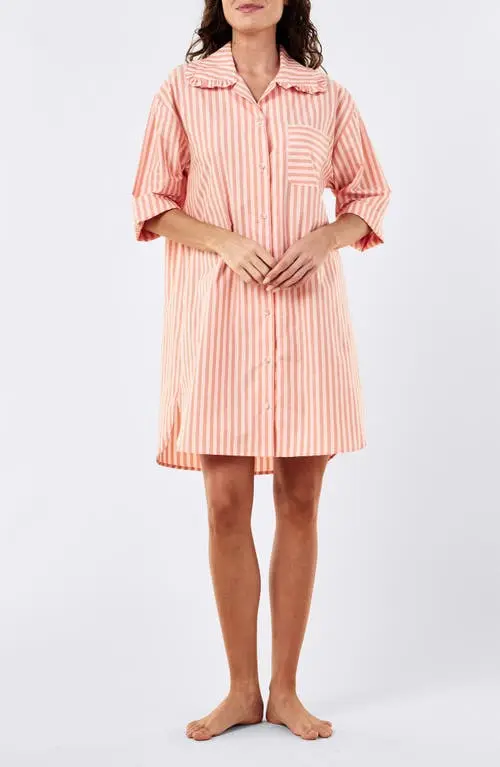 PAPINELLE Striped Cotton Nightshirt With Ruffled Collar - Butterscotch