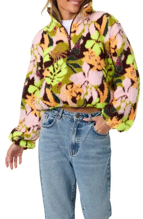 O'Neill Kacey High Pile Floral Half Zip Jacket - Chartreuse