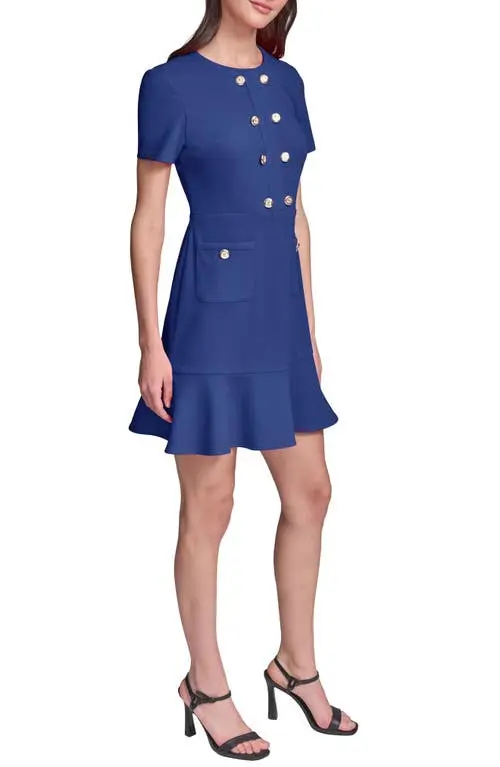 Karl Lagerfeld Scuba Crepe A-line Dress With Button Detail