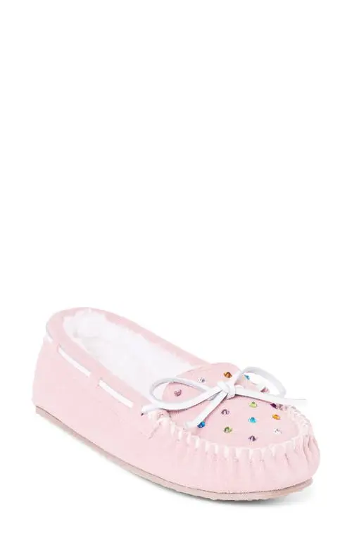 Minnetonka Cally Rhinestone Faux Fur Lined Slipper - Blush
