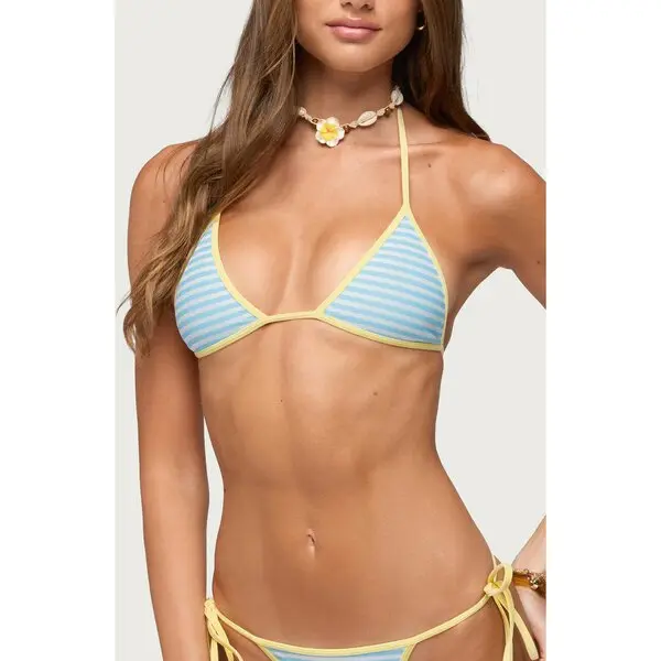 EDIKTED Ilona Reversible Triangle Bikini Top - Light-blue