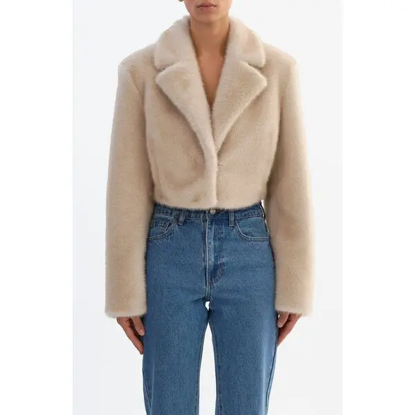 LAMARQUE Carlie Faux Fur Cropped Blazer - Angora