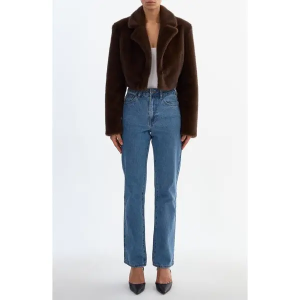 LAMARQUE Carlie | Faux Fur Cropped Blazer - Walnut