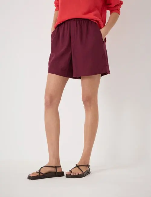 HUSH Luce Linen Blend Pull On Shorts - Maroon Red